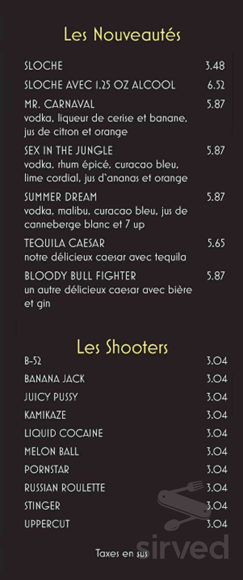 Le Skratch menu in Laval, Quebec, Canada