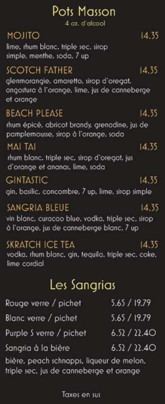 Le Skratch menu in Laval, Quebec, Canada
