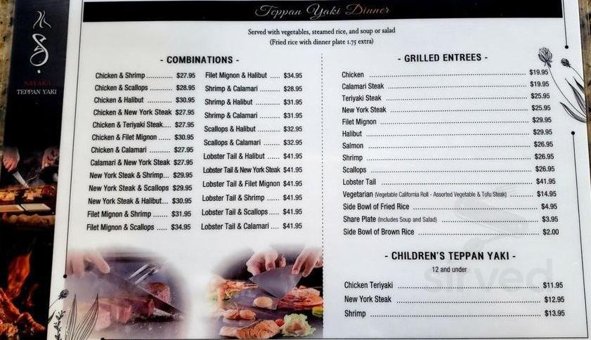 Menu for Sayaka Japanese Restaurant in Colton, CA | Sirved