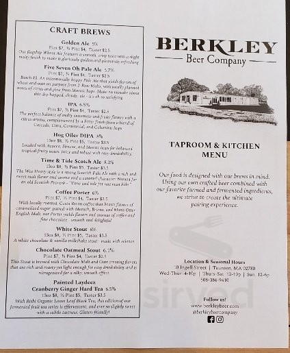 Berkley Beer Company menu in Taunton, Massachusetts, USA