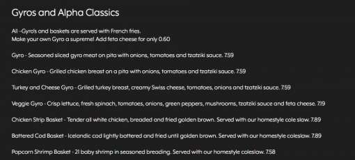 Menu for Alpha Koney Island in Adrian, MI | Sirved