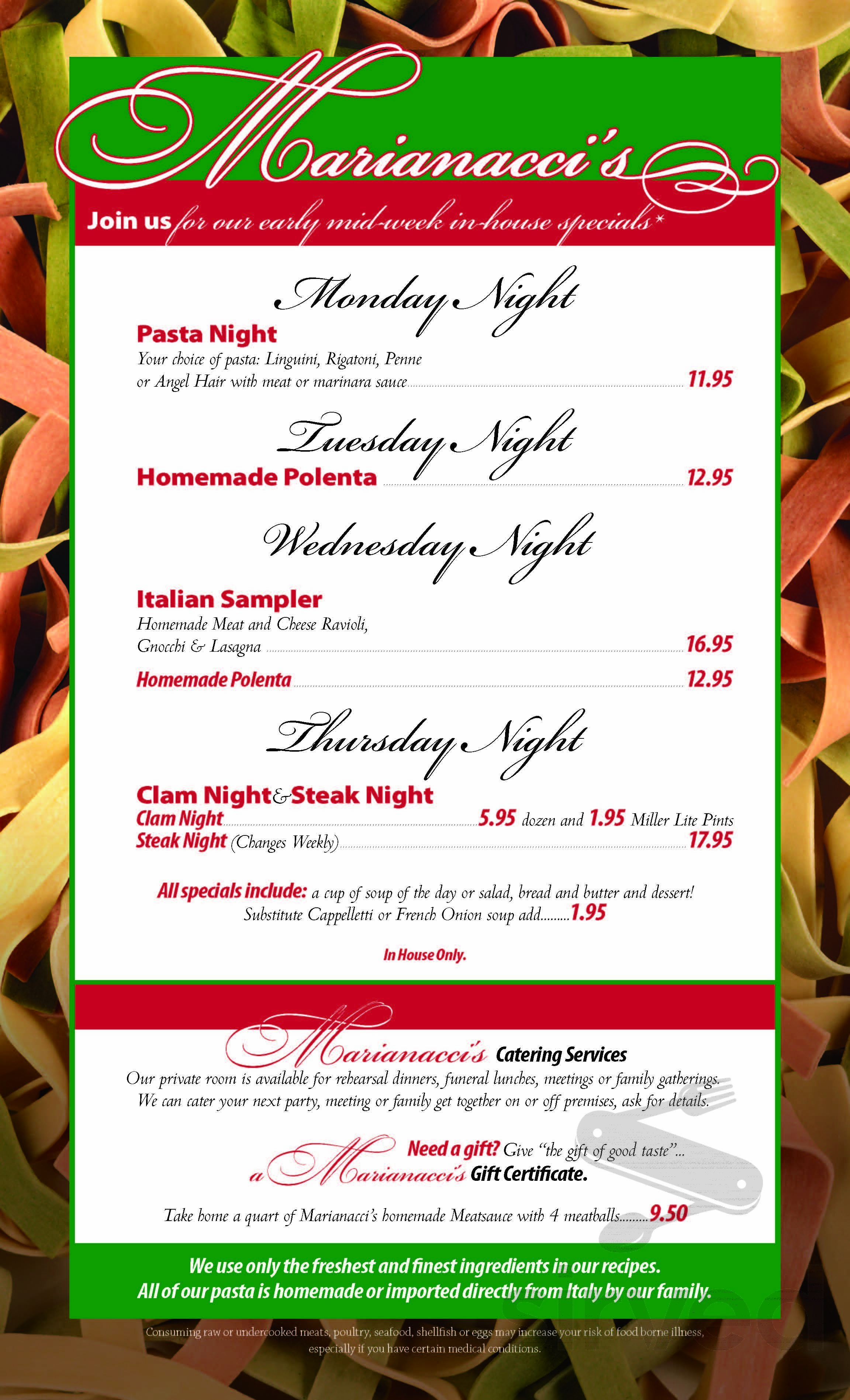 Marianacci's Restaurant menu in West Wyoming, Pennsylvania, USA