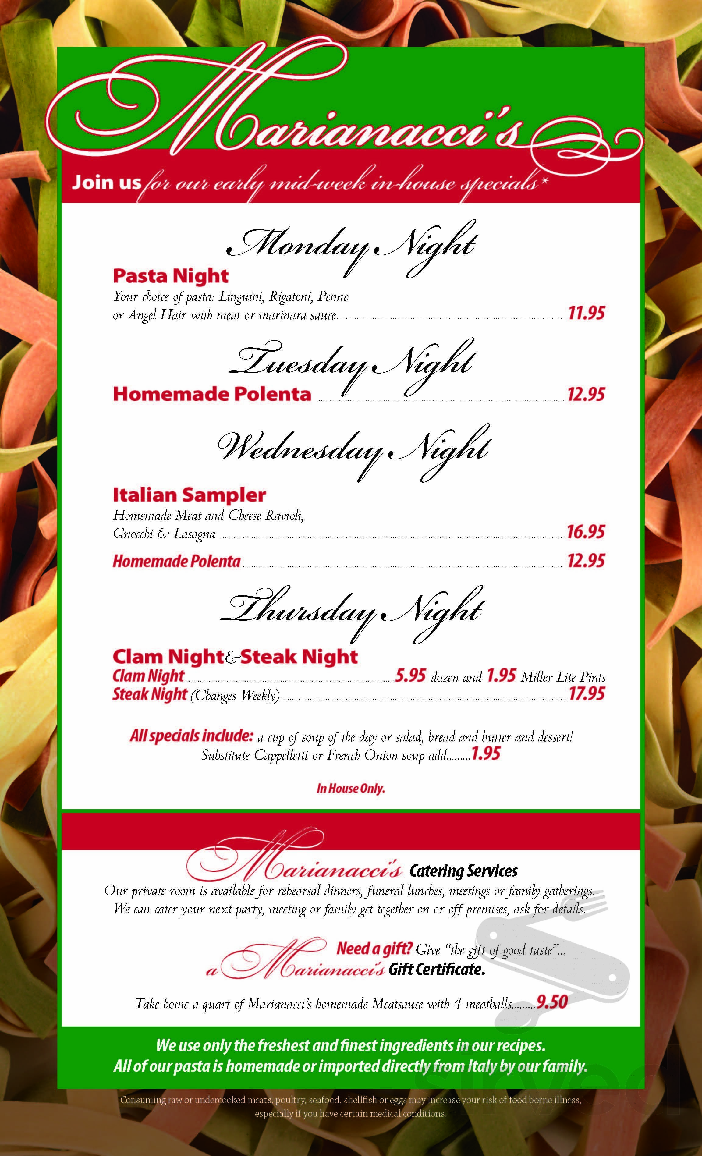 Menu - West Wyoming PA's Marianacci's Restaurant | Sirved