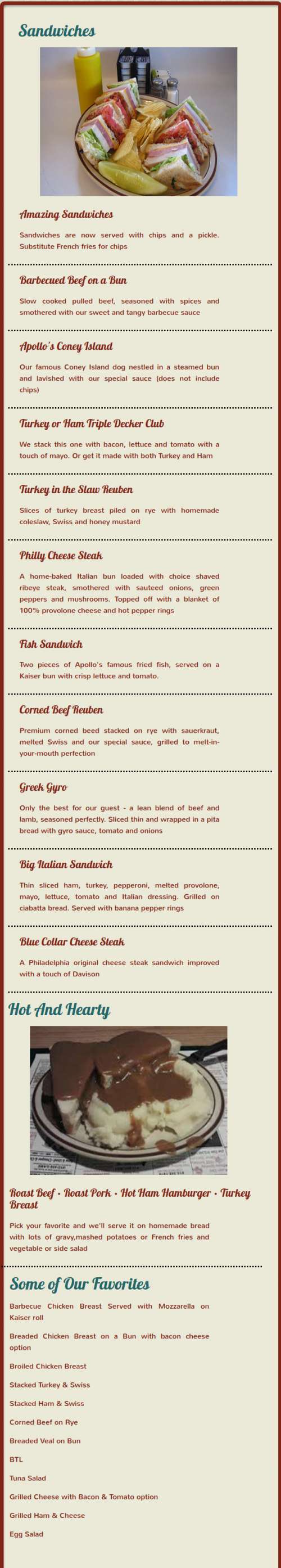 Apollo Family Restaurant menu in Davison, Michigan, USA
