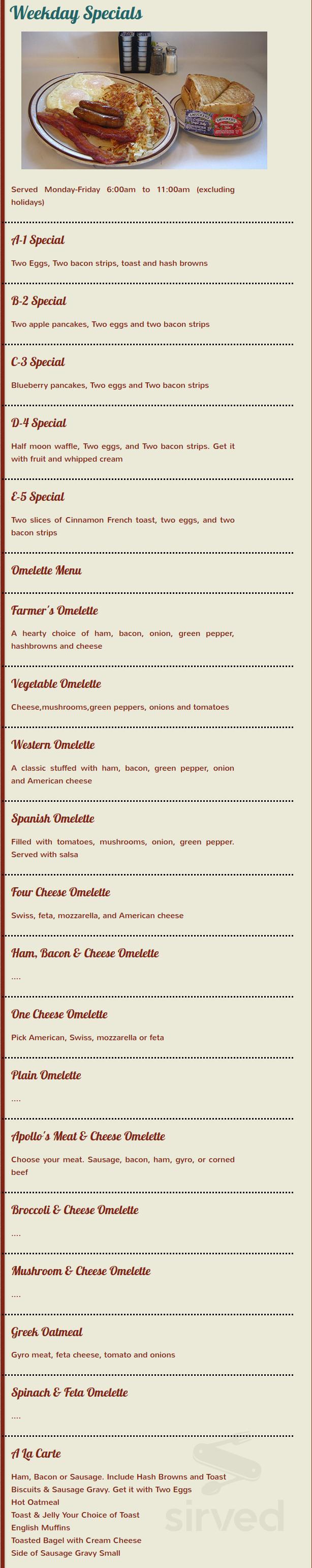 Menu for Apollo Family Restaurant in Davison, MI | Sirved