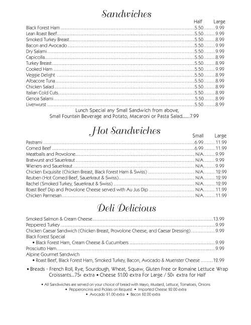 Alpine Deli menu in Thousand Oaks, California, USA
