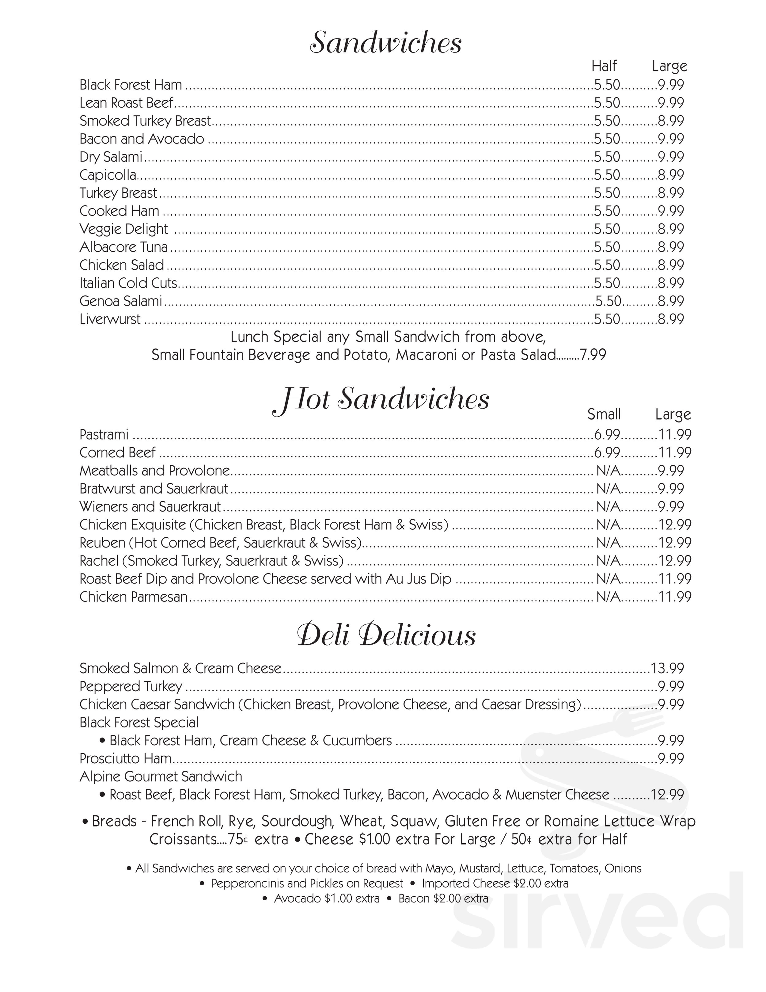 Alpine Deli menu in Thousand Oaks, California, USA