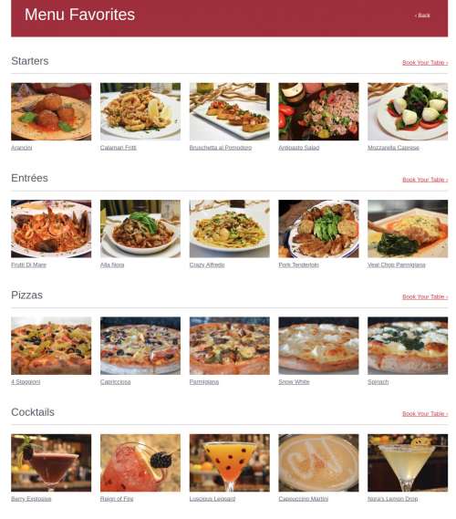Nora's Italian Cuisine menu in Las Vegas, Nevada, USA