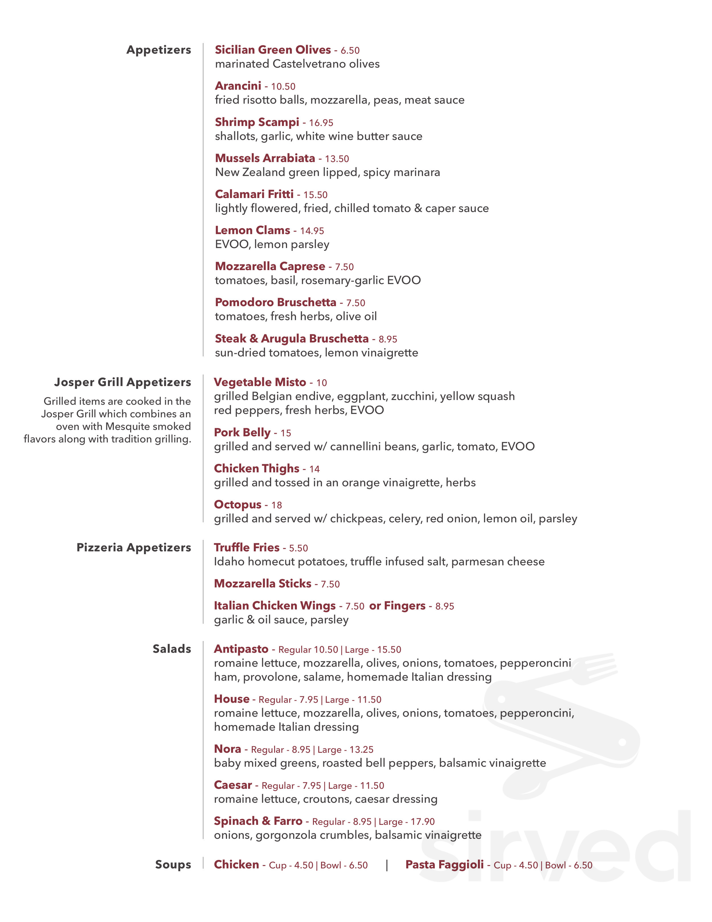 Nora's Italian Cuisine menu in Las Vegas, Nevada, USA