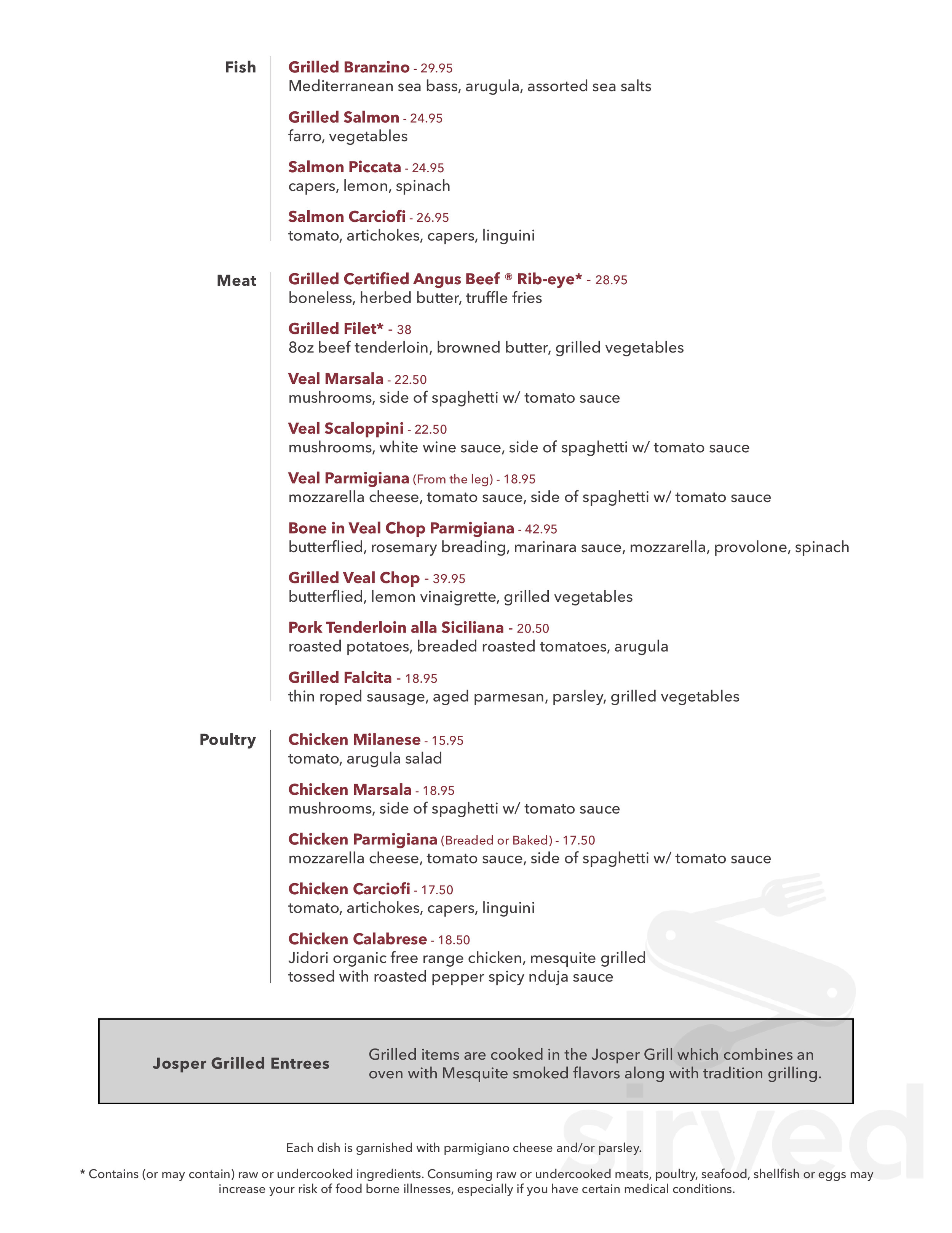 Nora's Italian Cuisine menu in Las Vegas, Nevada, USA