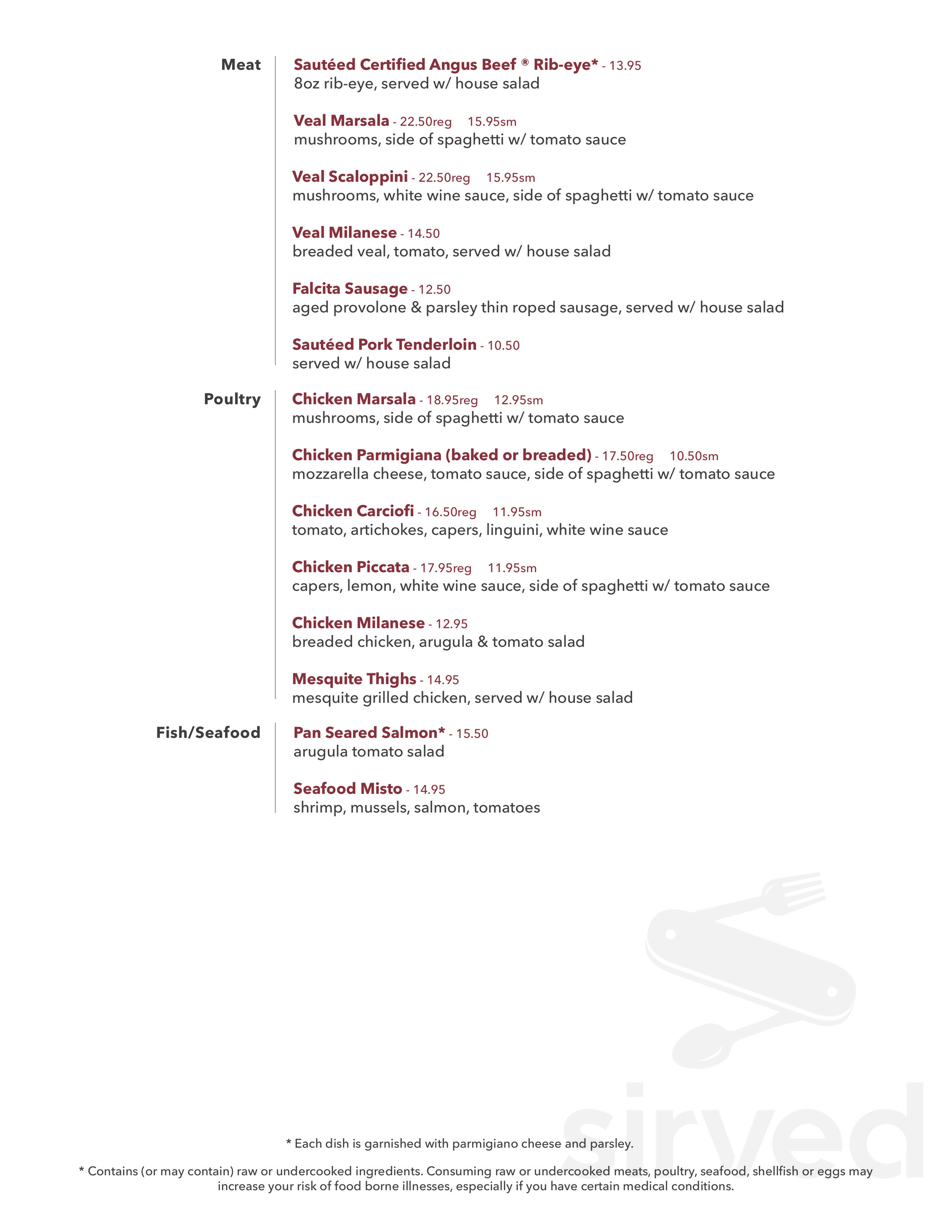 Nora's Italian Cuisine menu in Las Vegas, Nevada, USA