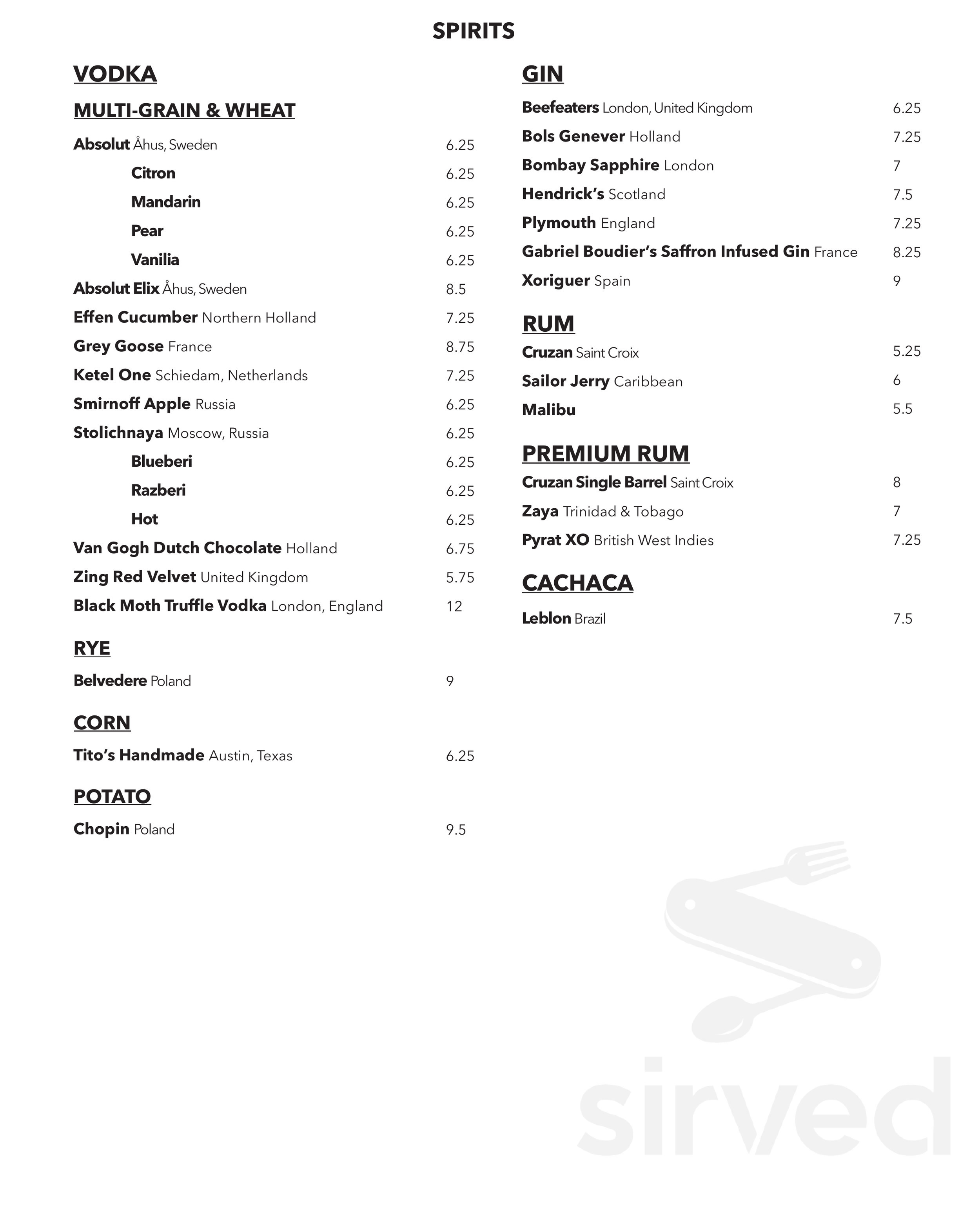 Nora's Italian Cuisine menu in Las Vegas, Nevada, USA