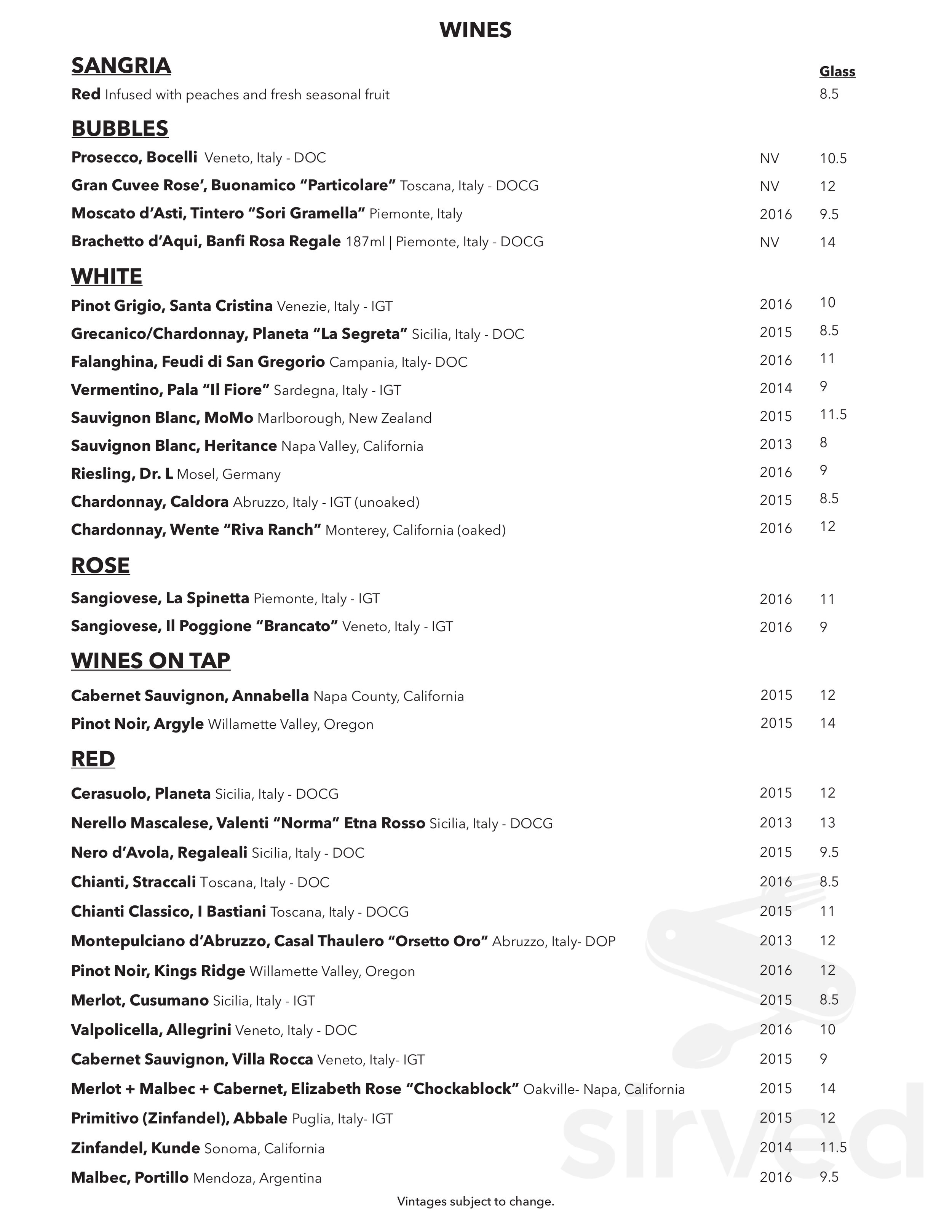 Nora's Italian Cuisine menu in Las Vegas, Nevada, USA