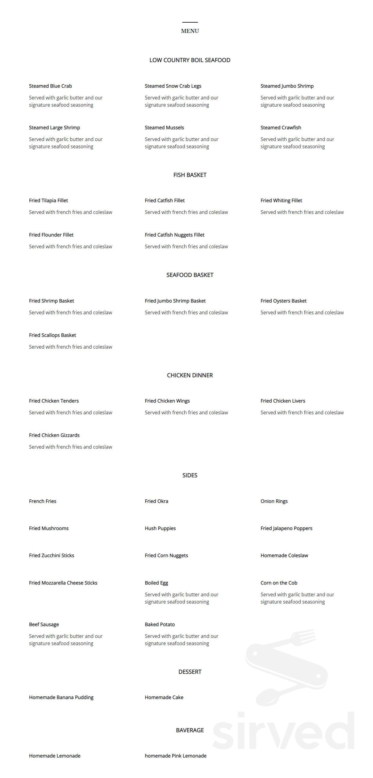 Menu for Red Harbor Seafood N' Chicken in Richmond, VA | Sirved