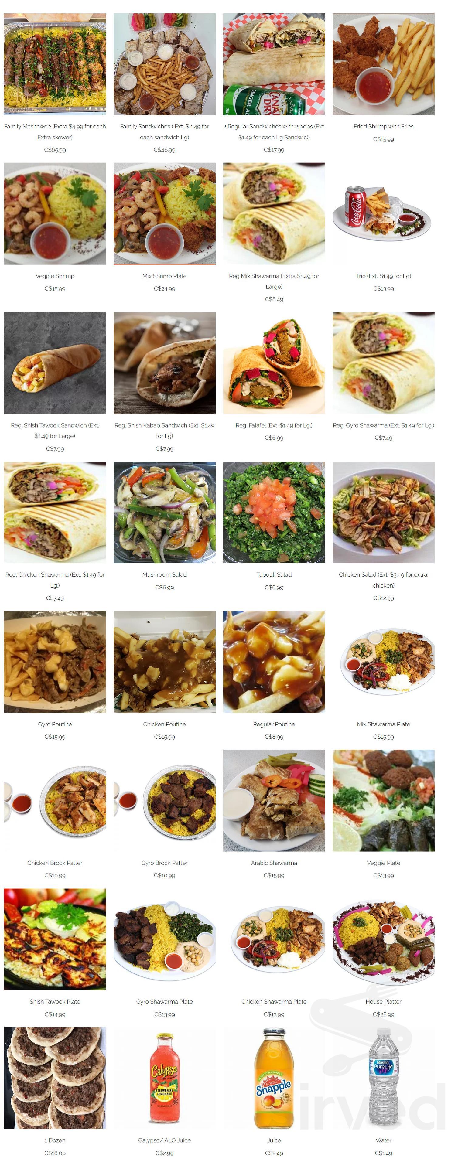 Shawarma House menu in St. Catharines, Ontario, Canada