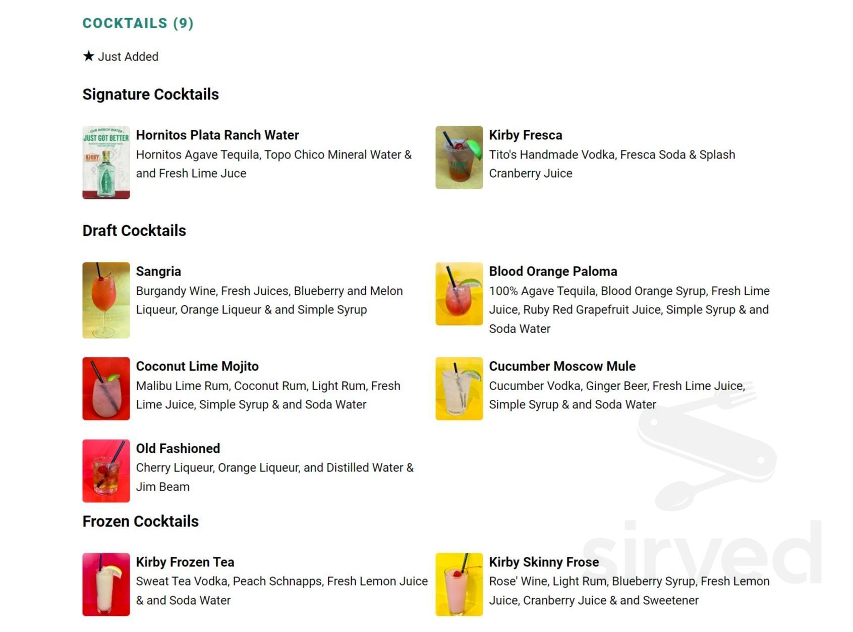 Menu for Kirby Ice House in Houston, TX | Sirved