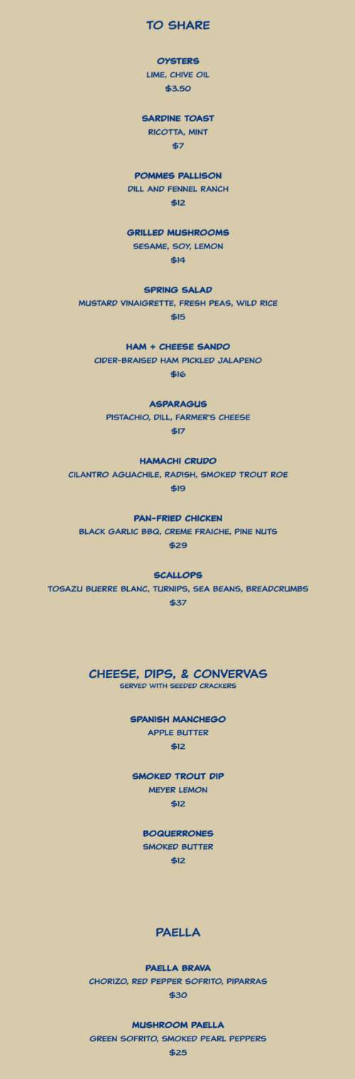 Bar Brava menu in Minneapolis, Minnesota, USA