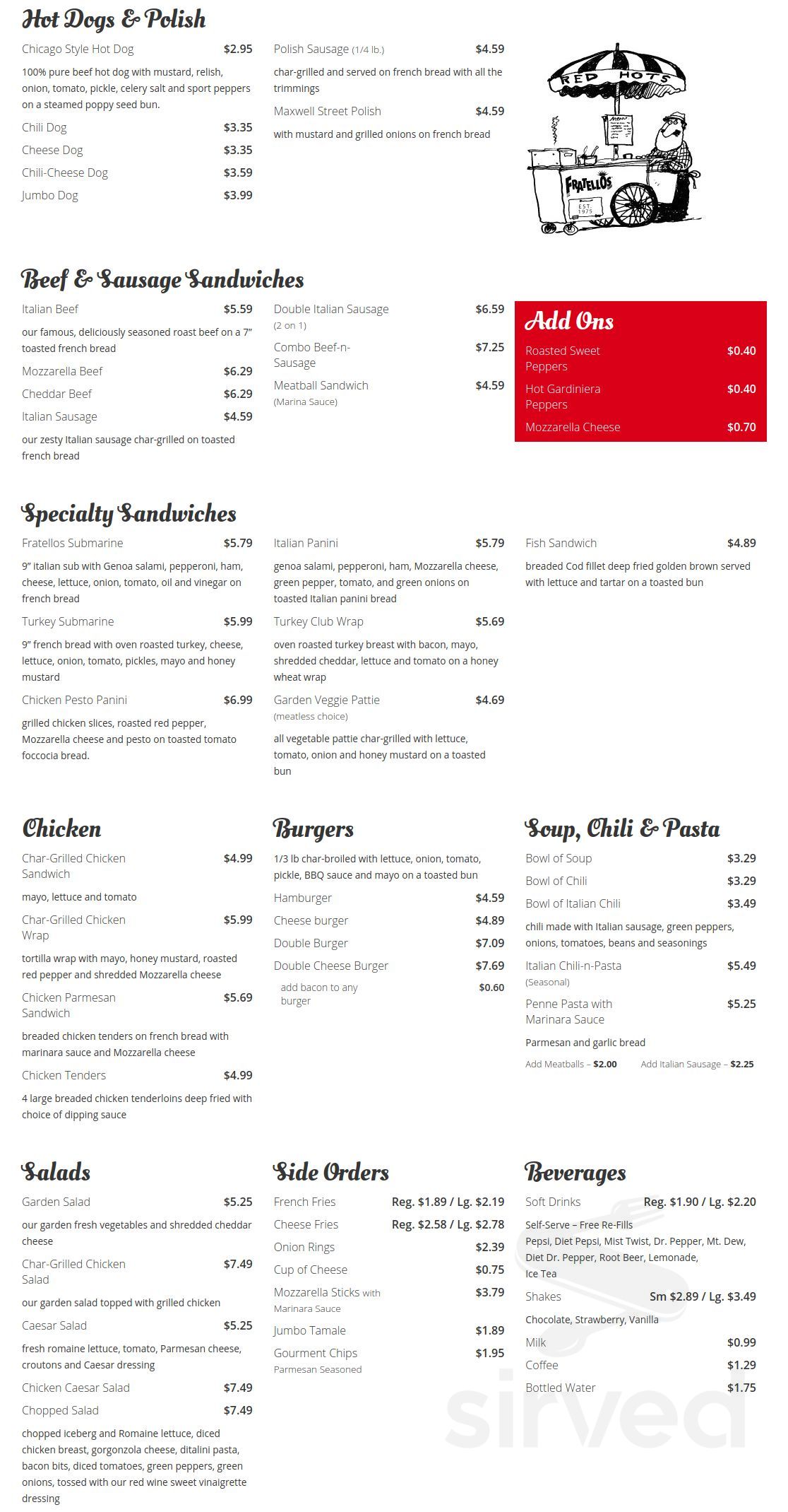 Menu - Volo IL's Fratellos Hot Dogs | Sirved