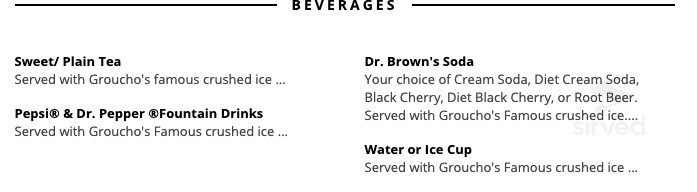 Groucho's Deli menu in Georgetown, South Carolina, USA