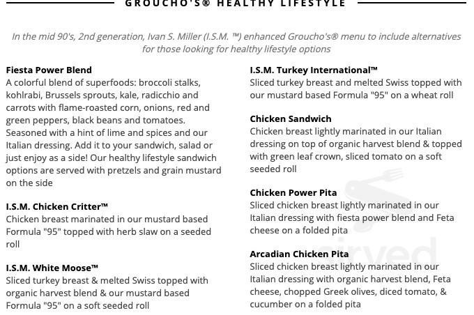 Groucho's Deli menu in Georgetown, South Carolina, USA