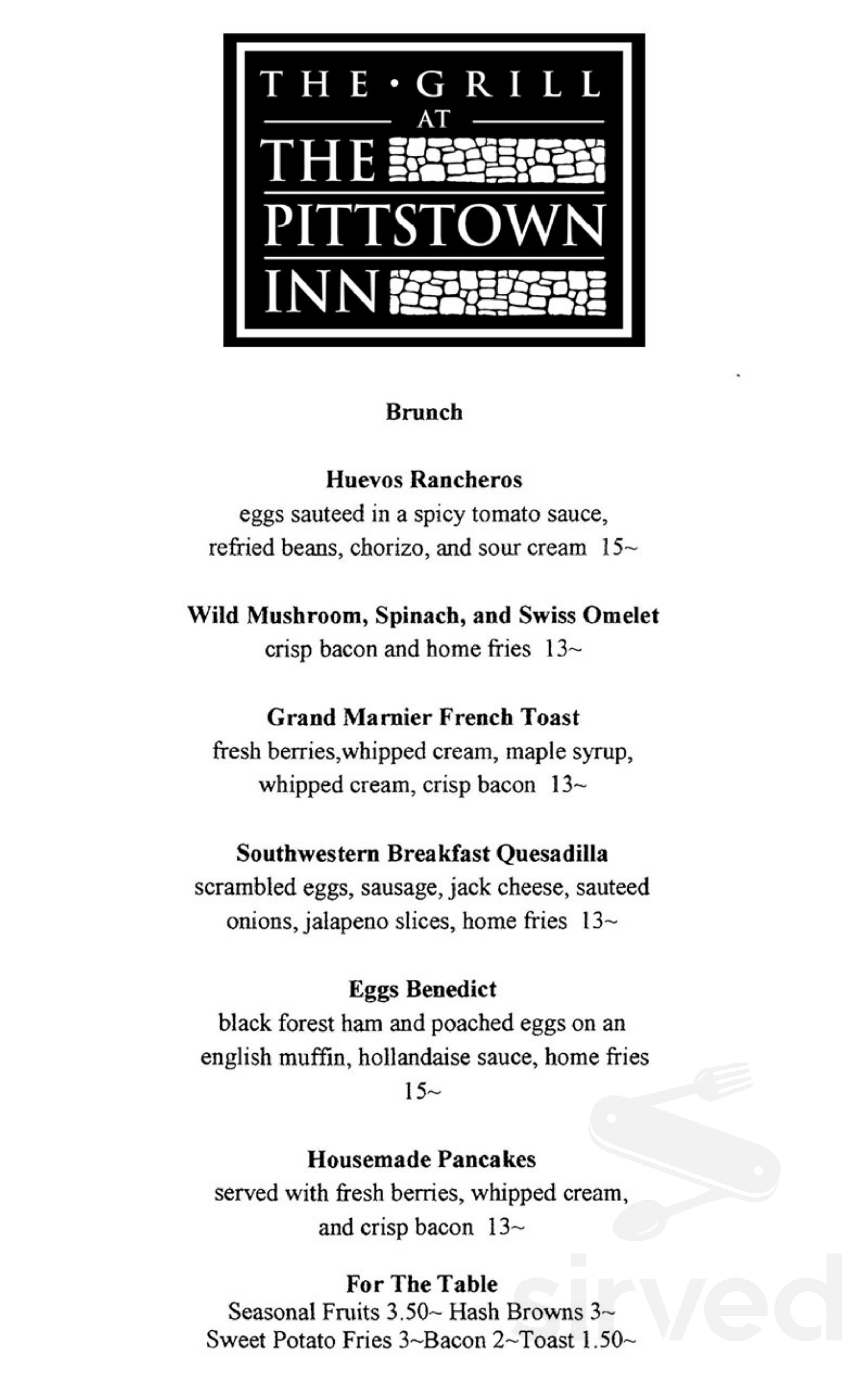 The Grill at The Pittstown Inn menus in Pittstown, New Jersey, United ...