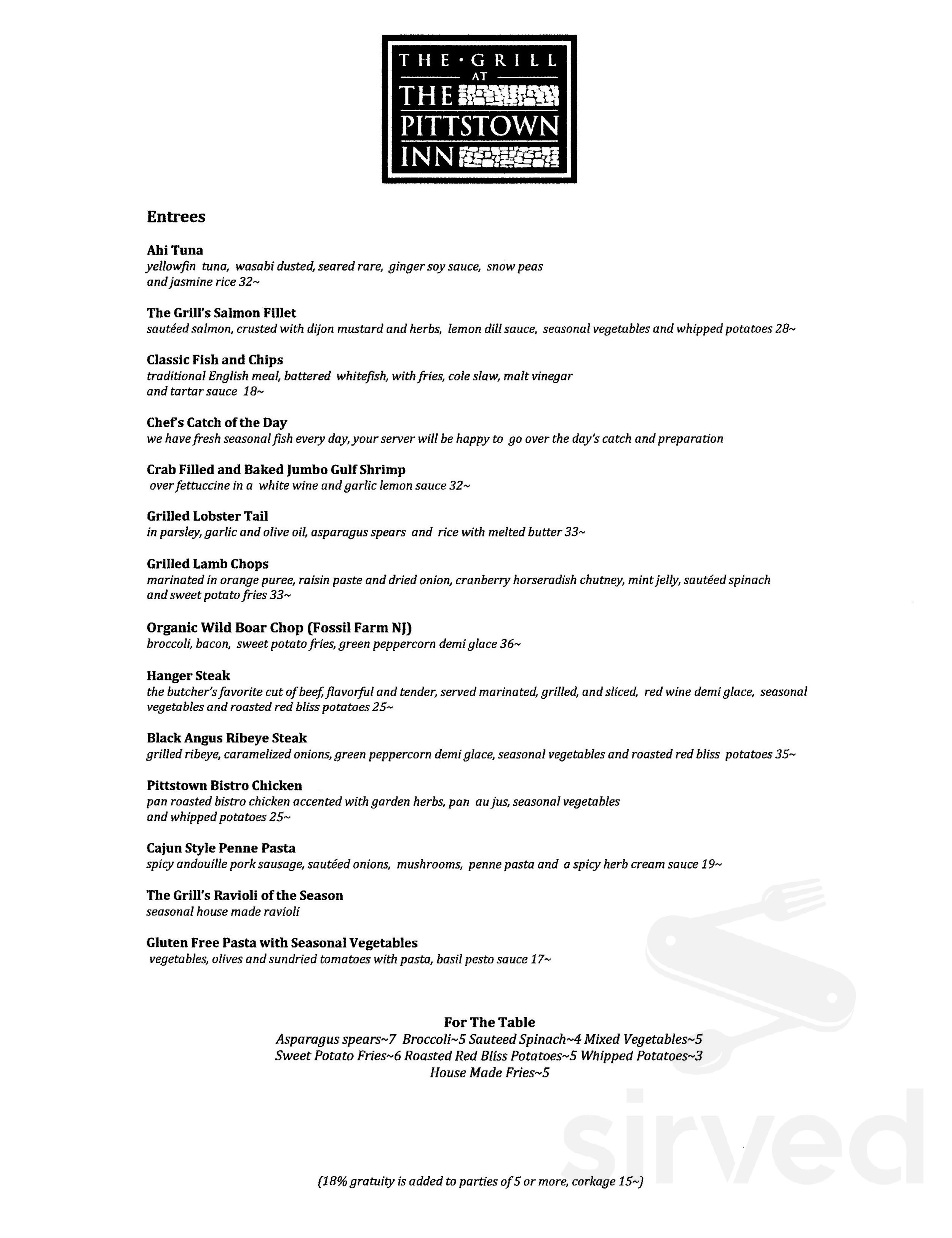 The Grill at The Pittstown Inn menus in Pittstown, New Jersey, United ...