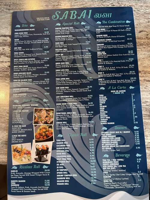 Sabai Thai menu in Delray Beach, Florida, USA