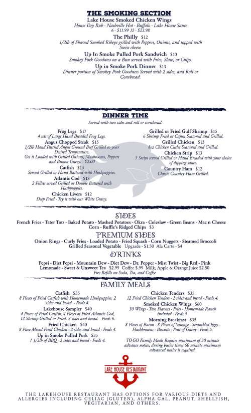 Lake House Restaurant menu in Falls of Rough, Kentucky, USA