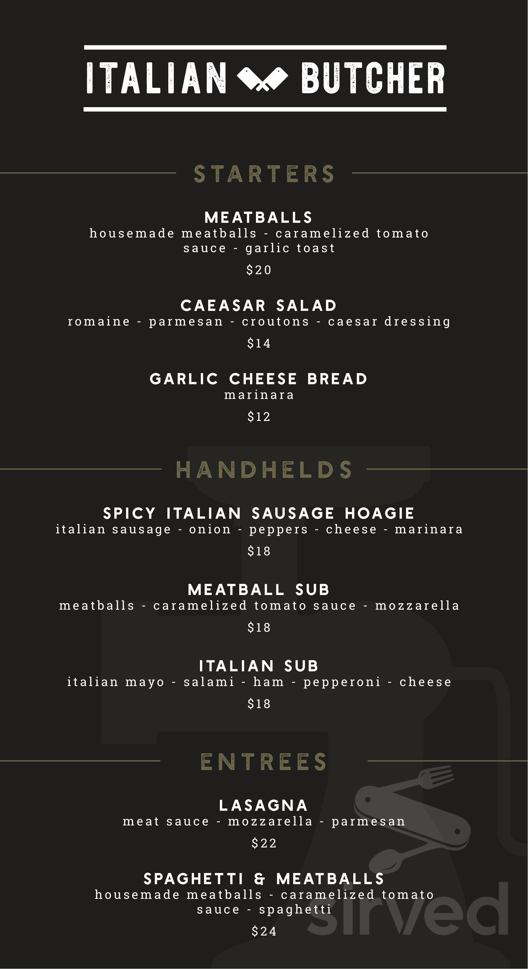 Menu - Savage MN's The Italian Butcher | Sirved