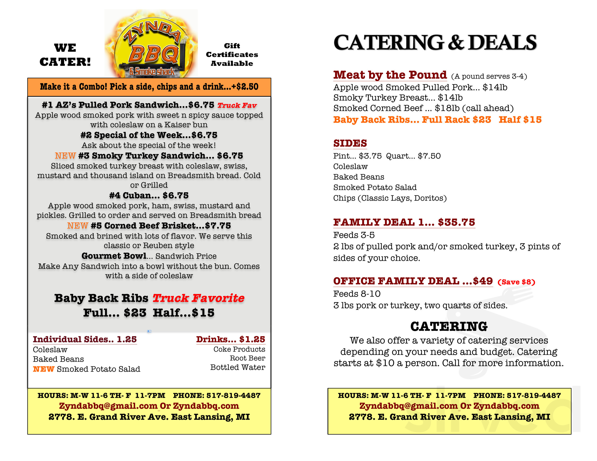 Menu for Zyndas in Williamston, MI | Sirved