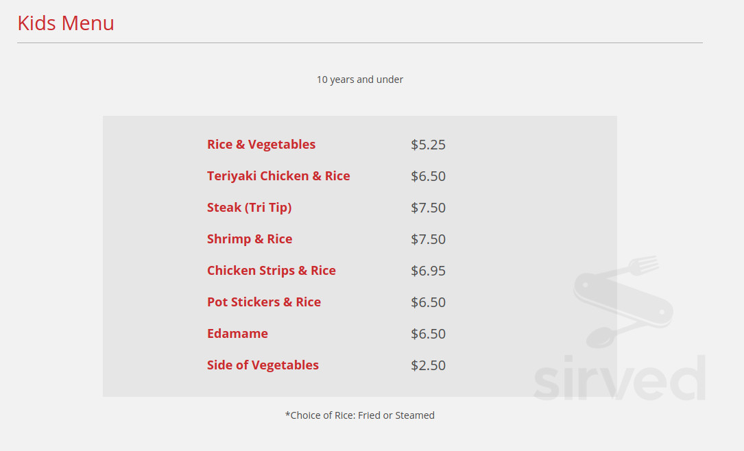 Shoji's menu in Medford, Oregon, USA