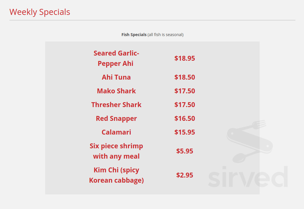 Shoji's menu in Medford, Oregon, USA