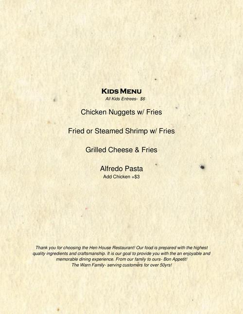 Hen House Restaurant menu in Frostburg, Maryland, USA