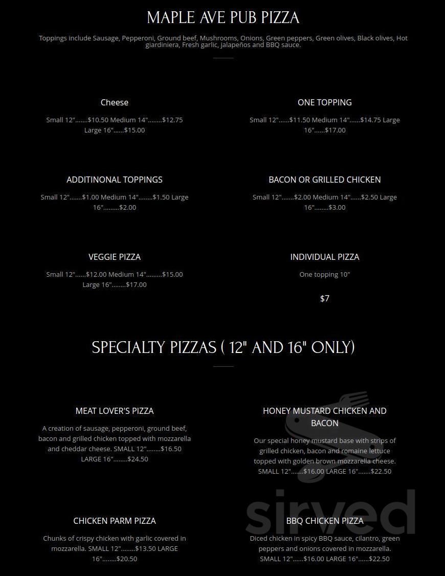 Maple Avenue Pub menus in Lisle, Illinois, United States