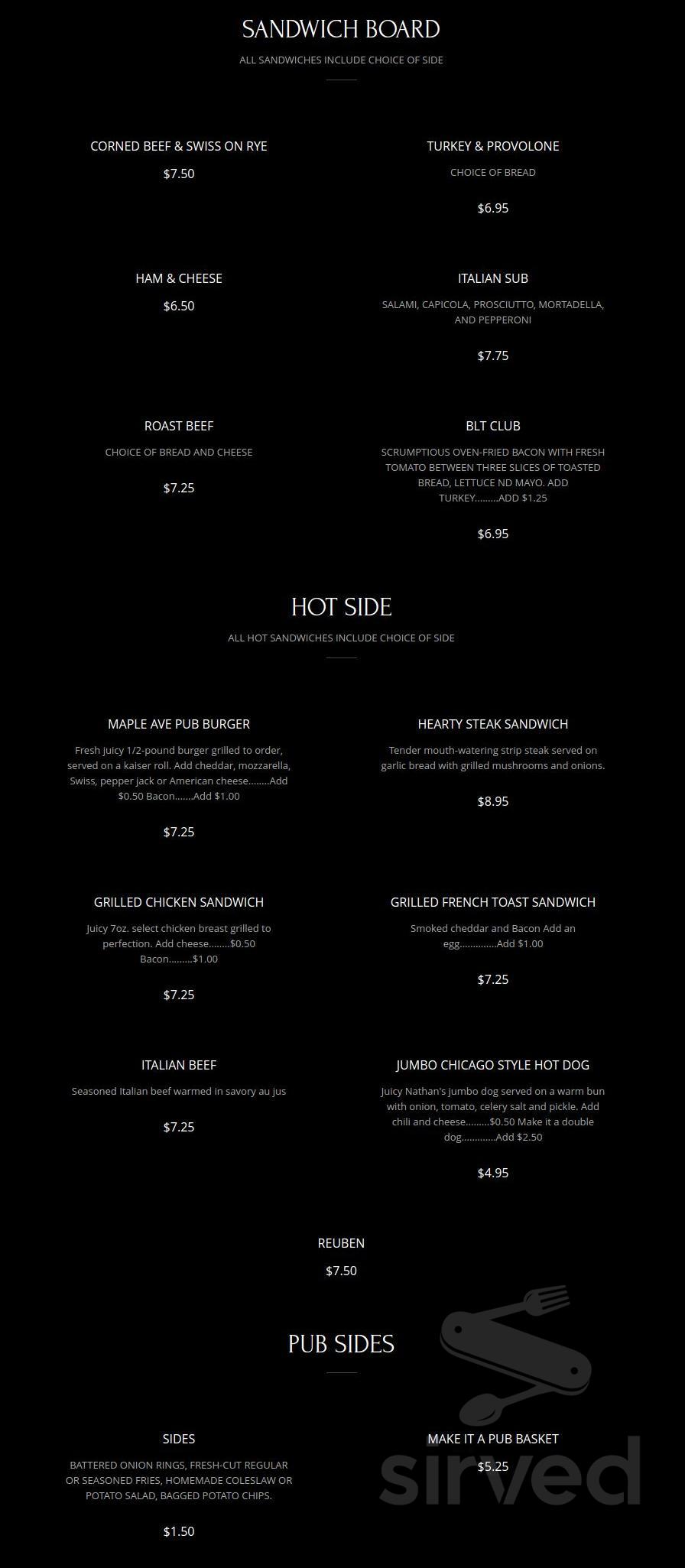 Maple Avenue Pub menus in Lisle, Illinois, United States