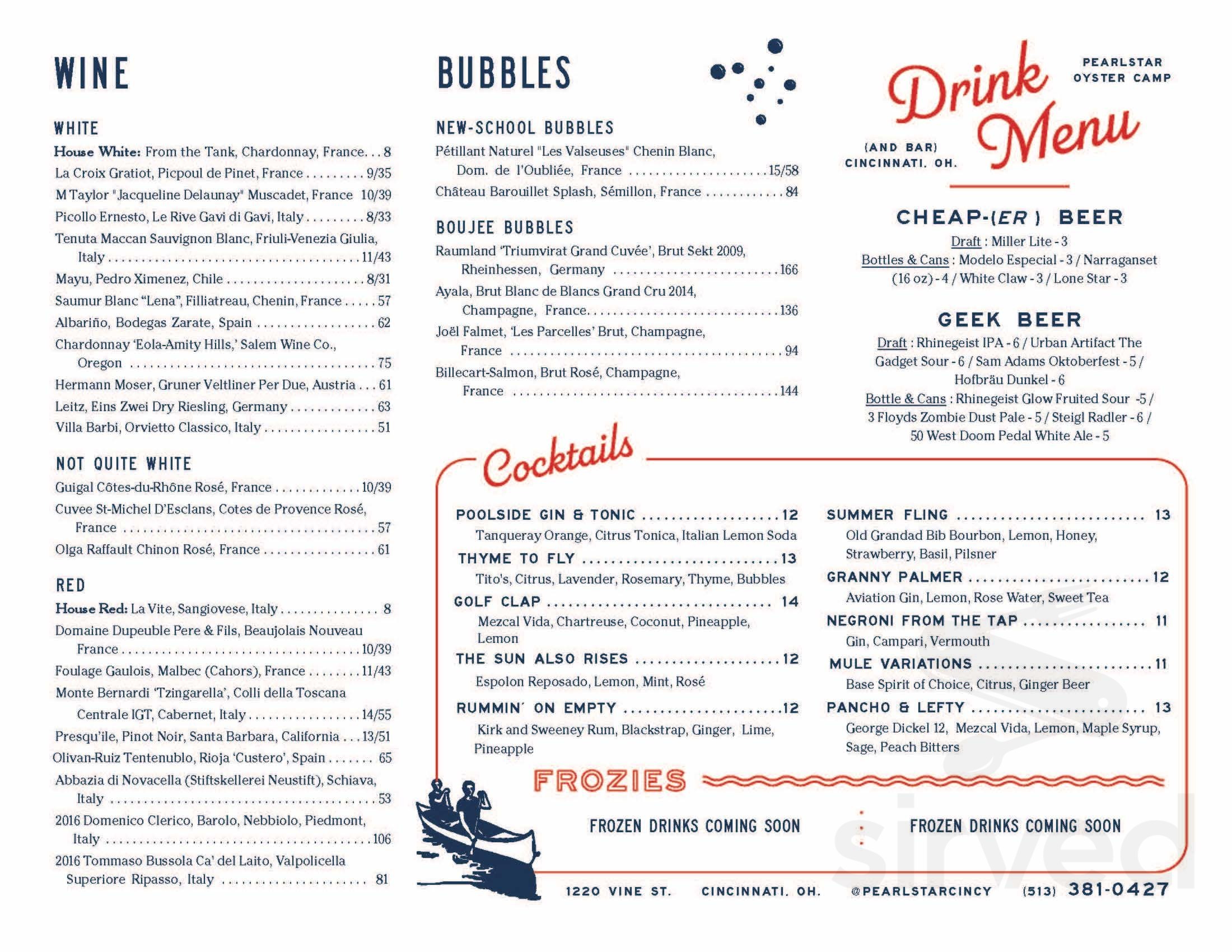Menu - Cincinnati OH's PearlStar | Sirved