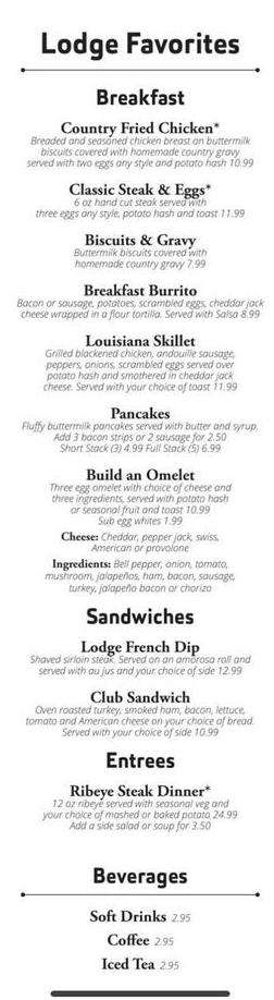 The Lodge Shelbourne menu in Las Vegas, Nevada, USA