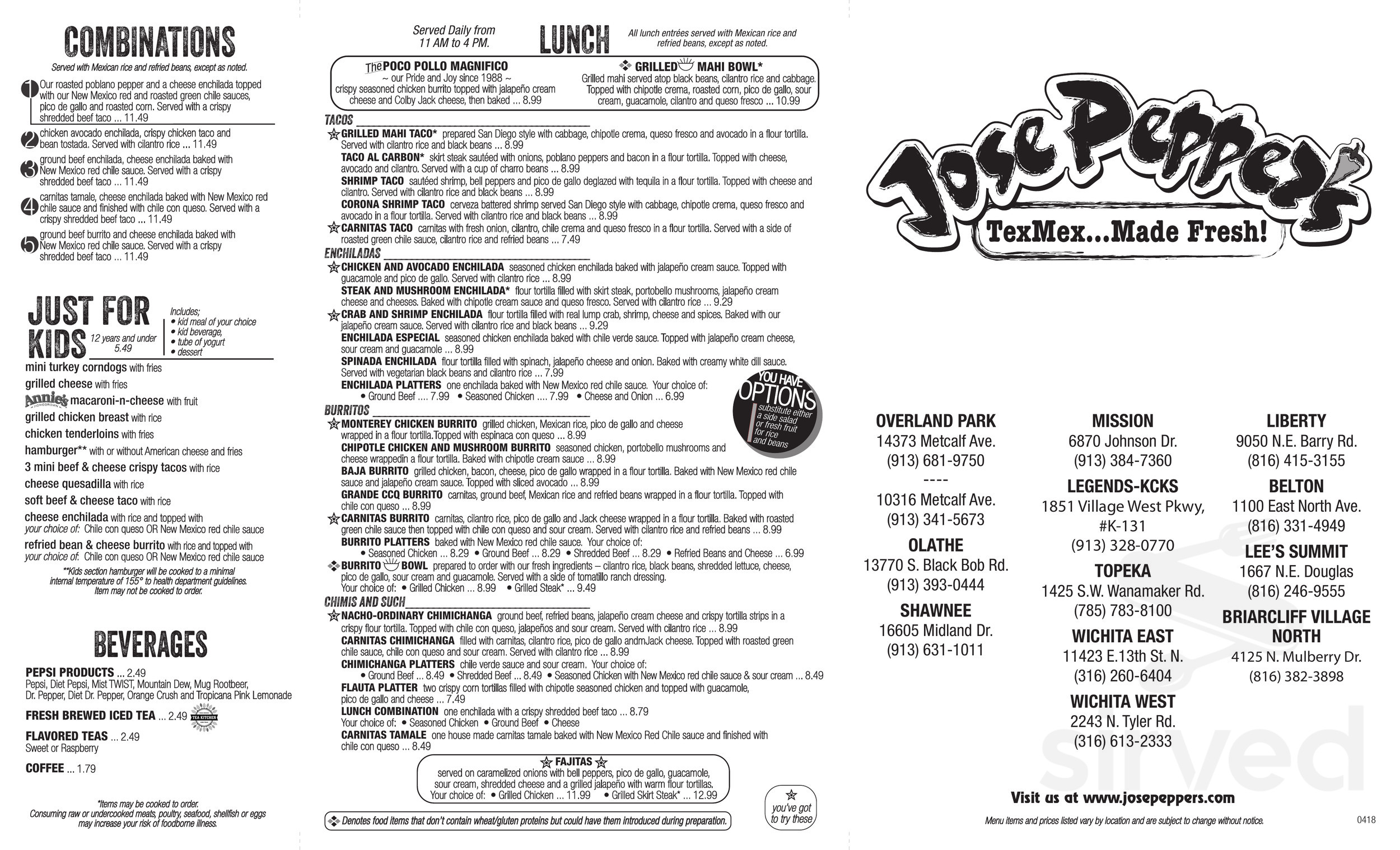 Jose Pepper's Mexican Restaurant menu in Lee's Summit, Missouri, USA