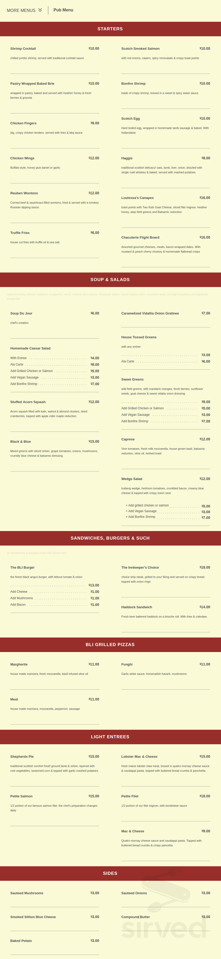 The Brae Loch Inn menus in Cazenovia, New York, United States