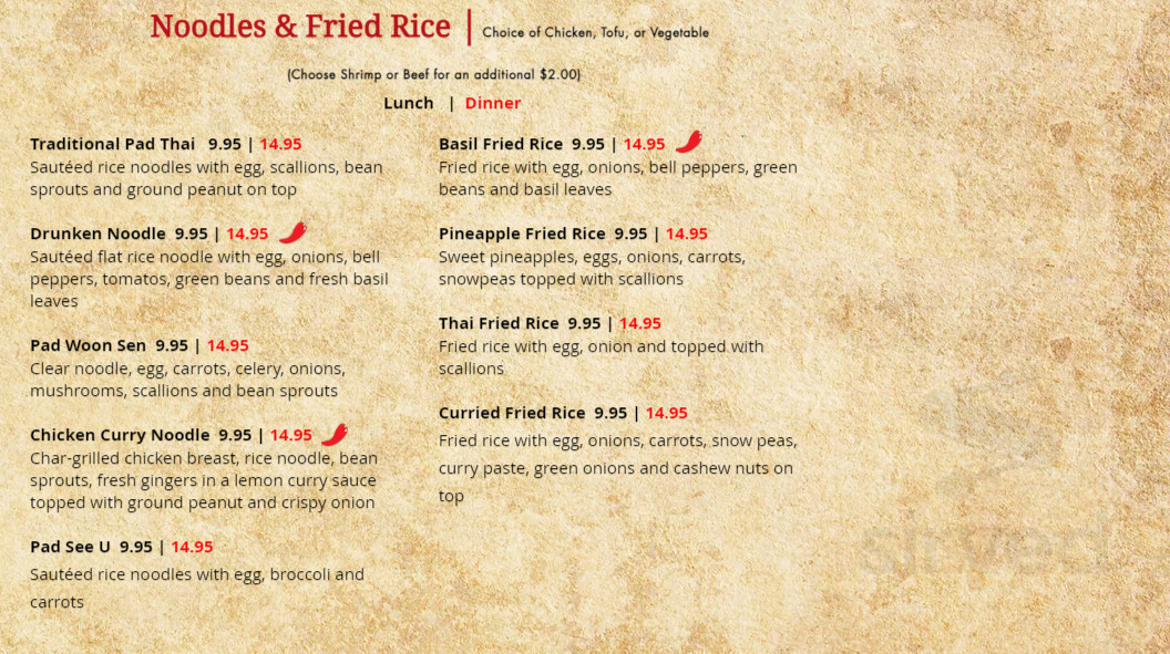 Red Curry Thai Restaurant menu in Marietta, Georgia, USA