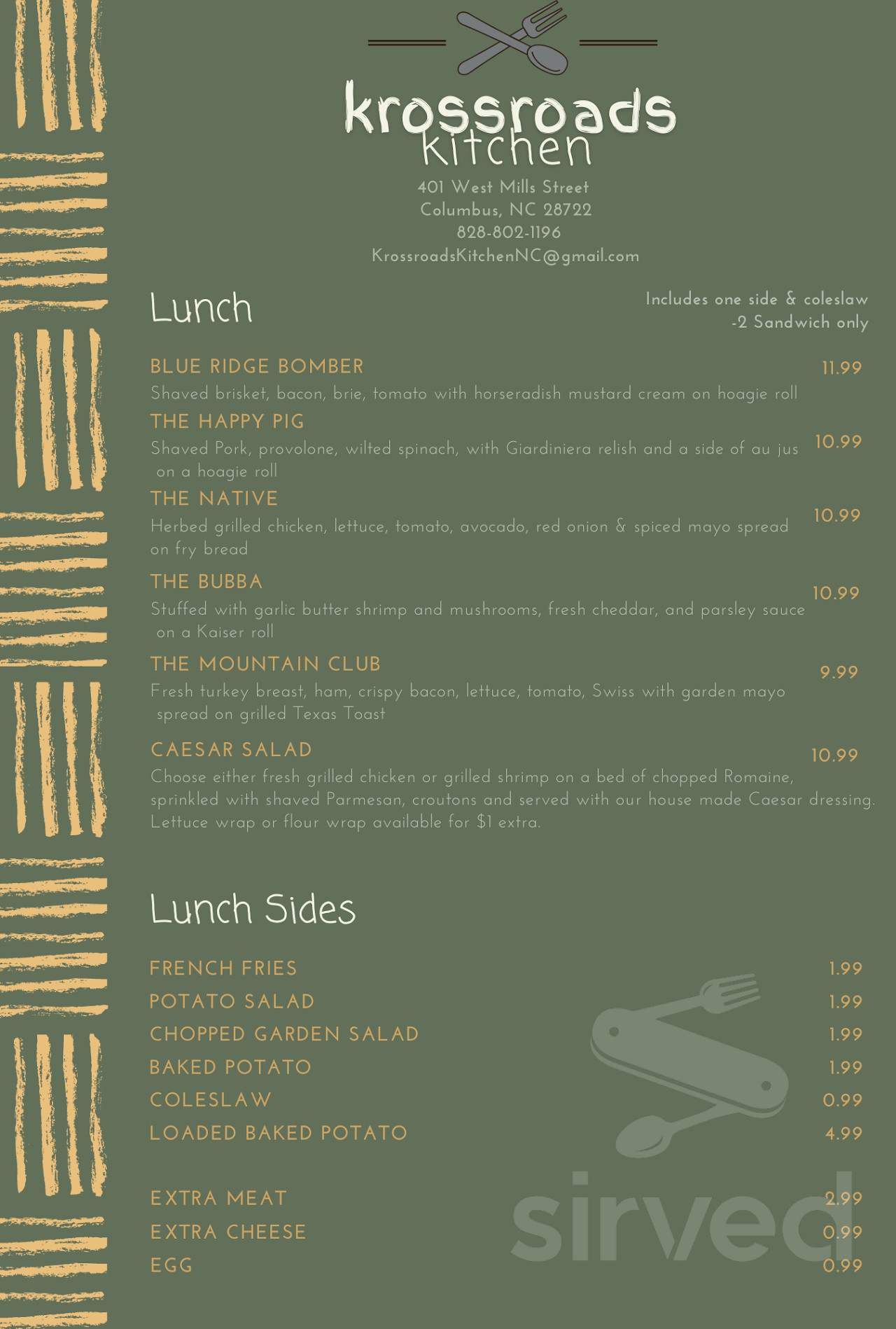 Krossroads Kitchen menu in Columbus, North Carolina, USA