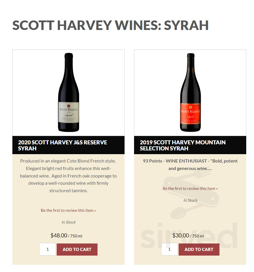 Scott Harvey Wines Tasting Room menus in Sutter Creek, California ...