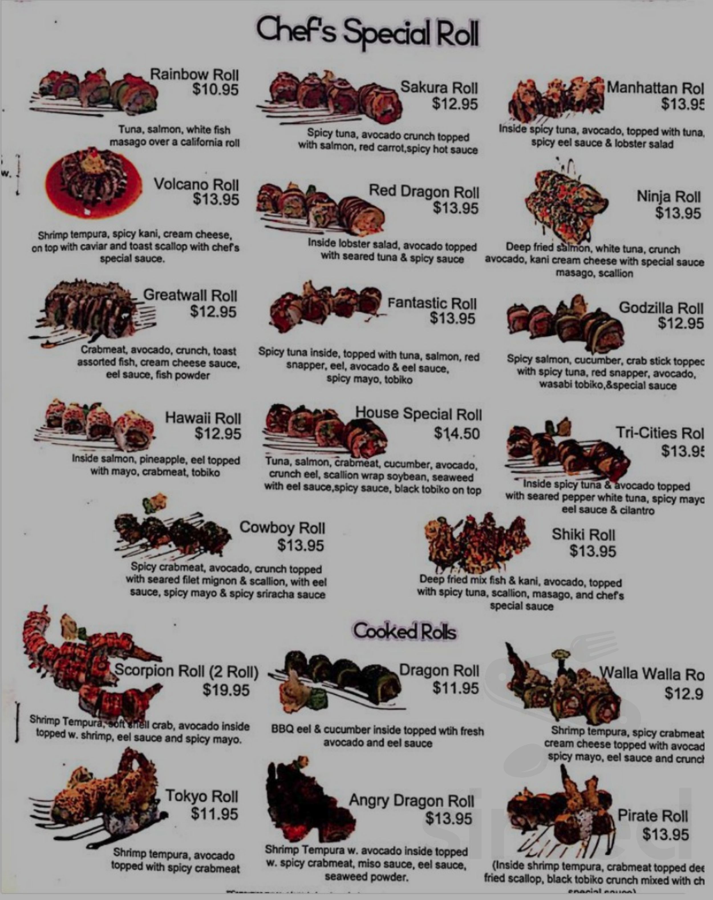 Shiki Hibachi Sushi menu in Walla Walla, Washington, USA
