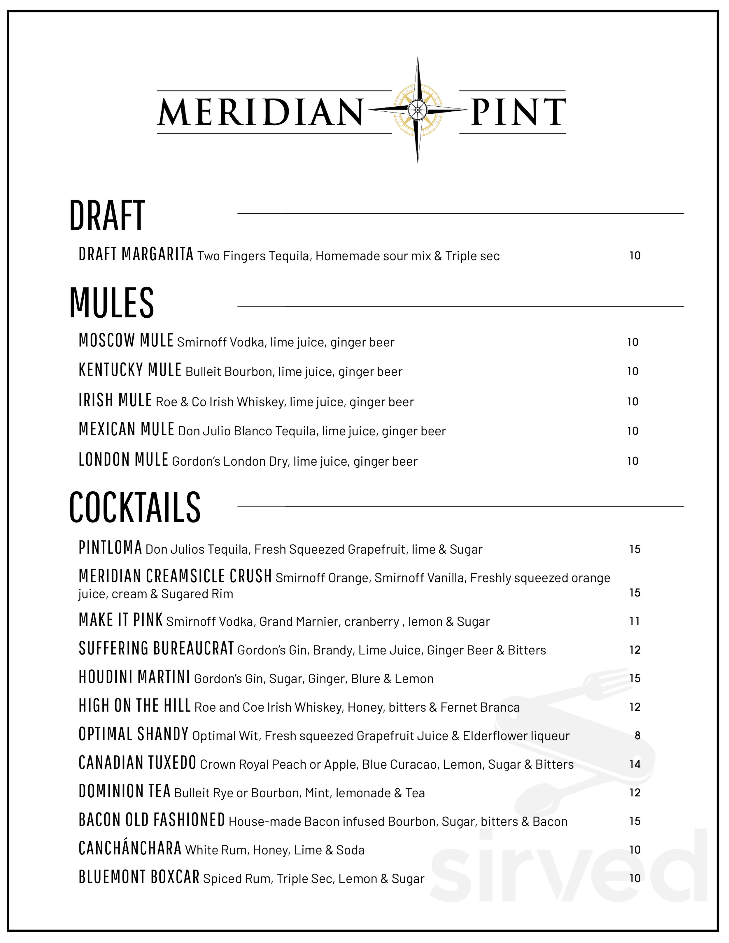 Meridian Pint menu in Arlington, Virginia, USA