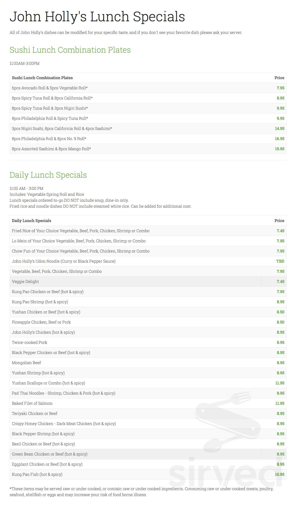 John Holly's Asian Bistro menus in Lone Tree, Colorado, United States