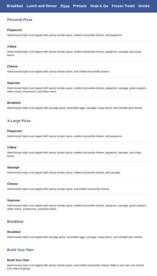 QuikTrip menu in Charlotte, North Carolina, USA