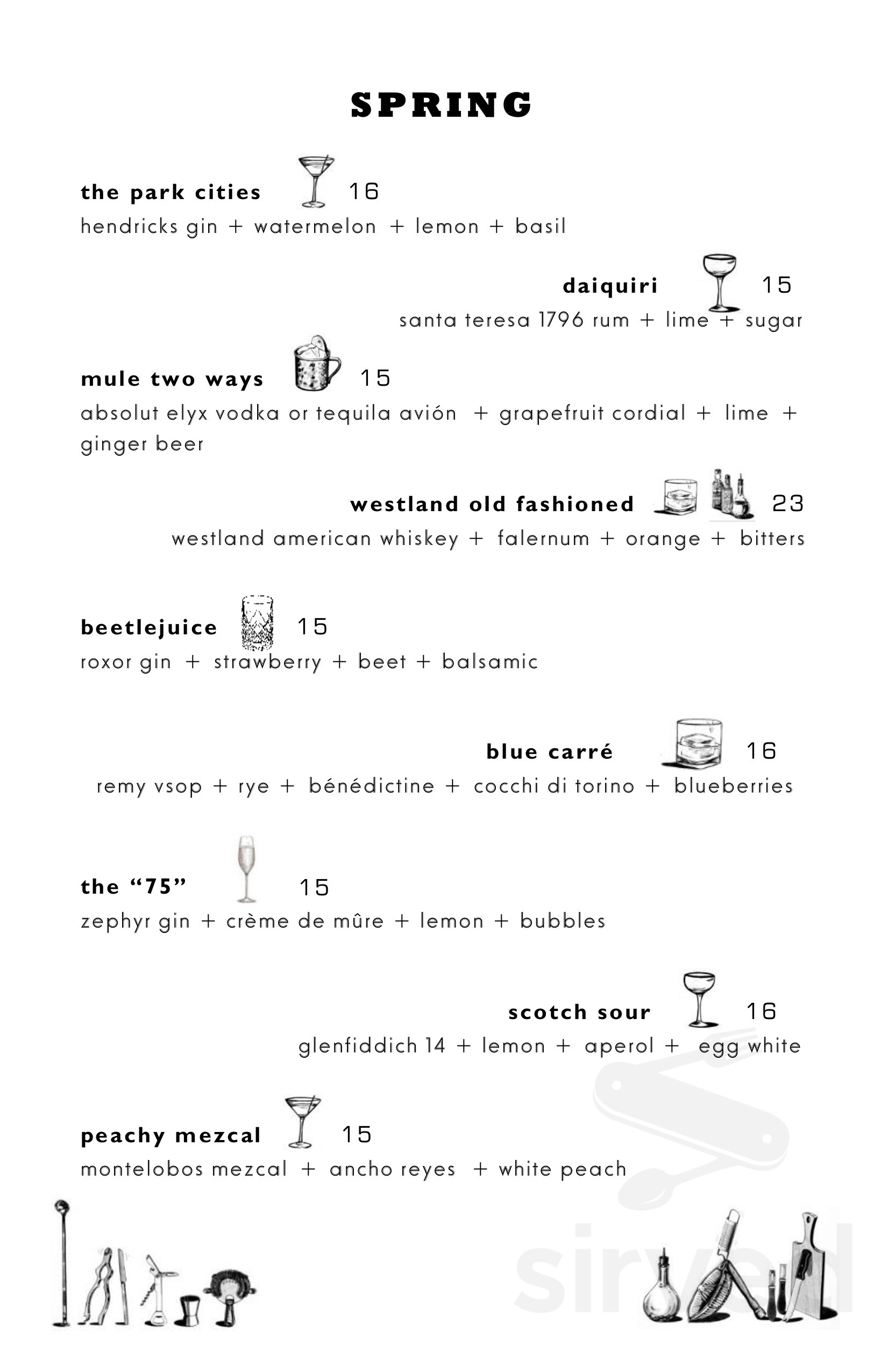The Mansion Restaurant menu in Dallas, Texas, USA
