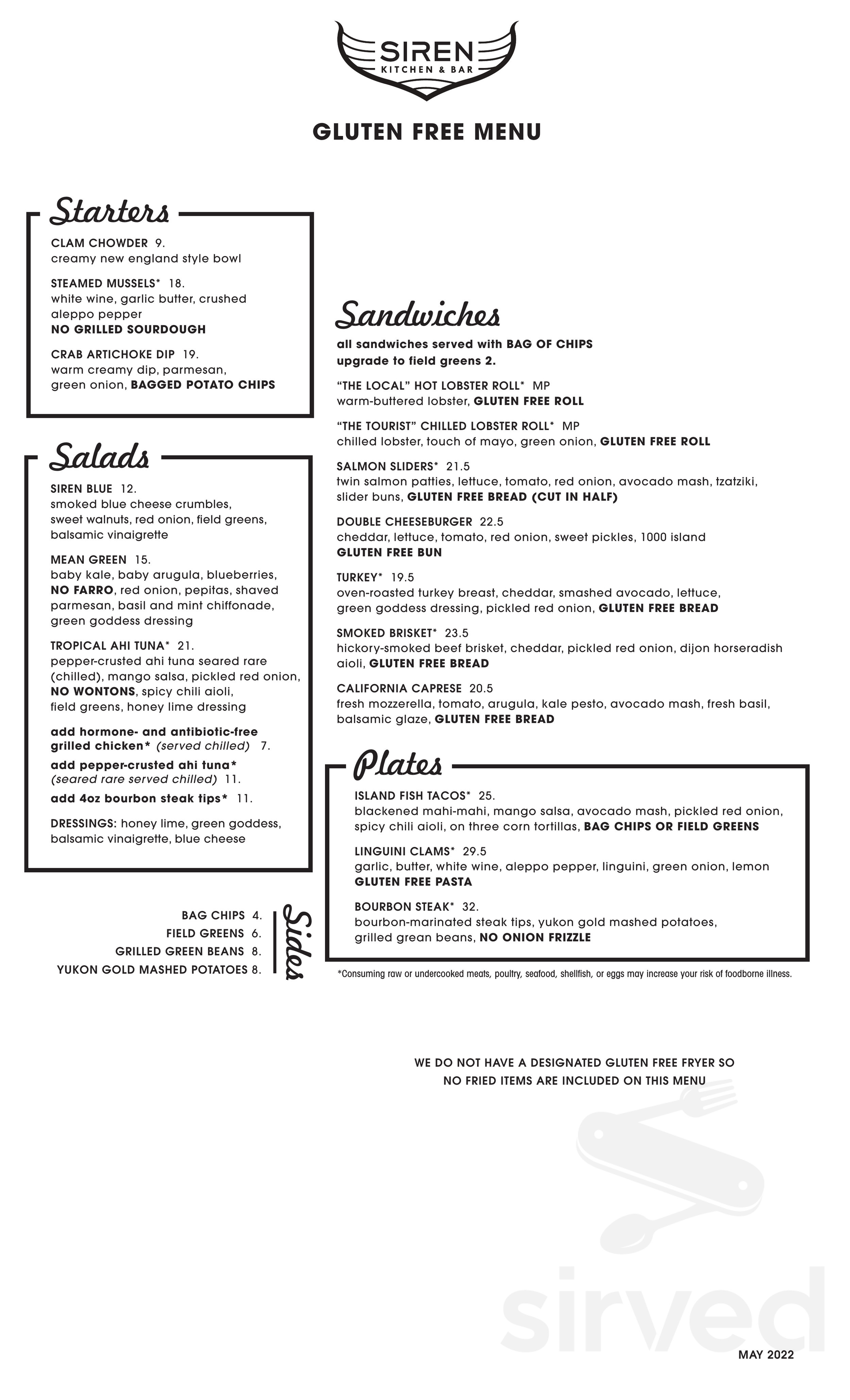 Siren Kitchen & Bar menus in Essex, Connecticut, United States
