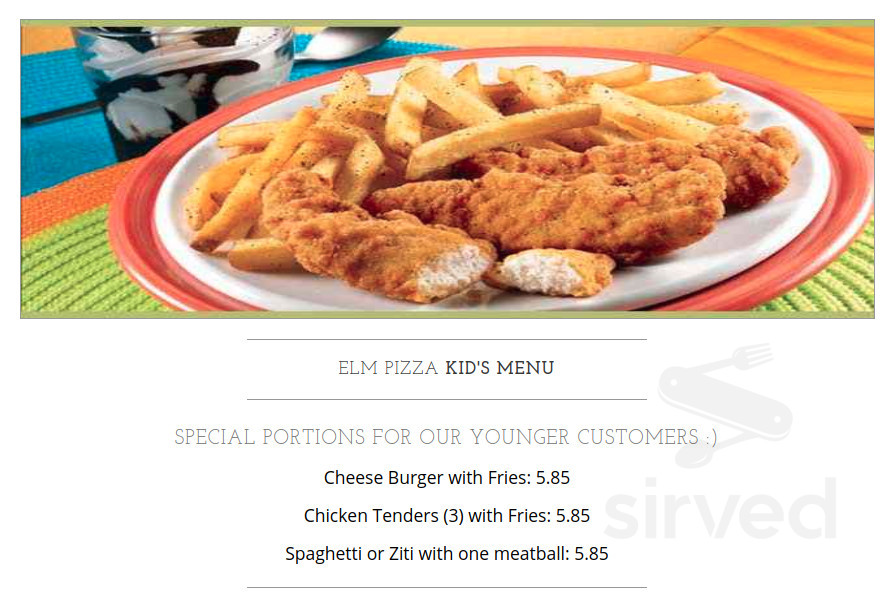 Elm Pizza menu in Westfield, Massachusetts, USA