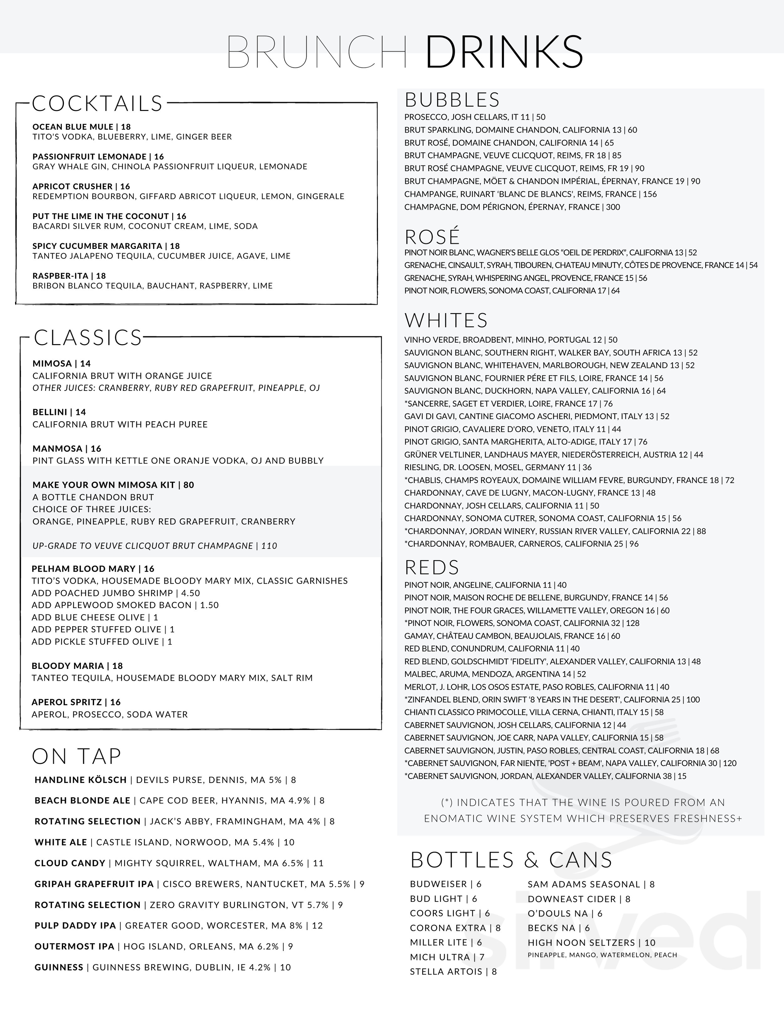 Pelham House Resort menu in Dennis Port, Massachusetts, USA